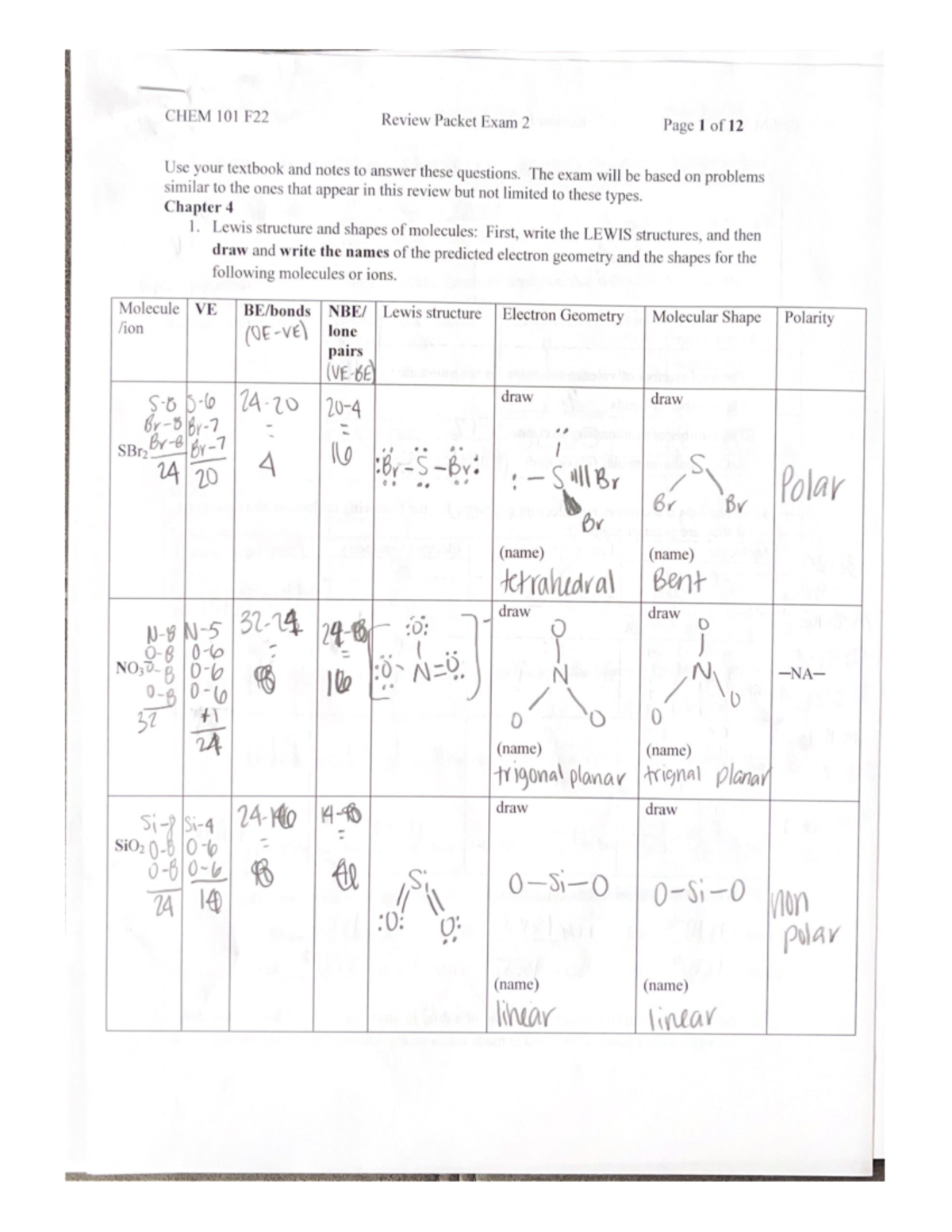 Exam 2 Chem Review Packet - CHEM 101 - Studocu