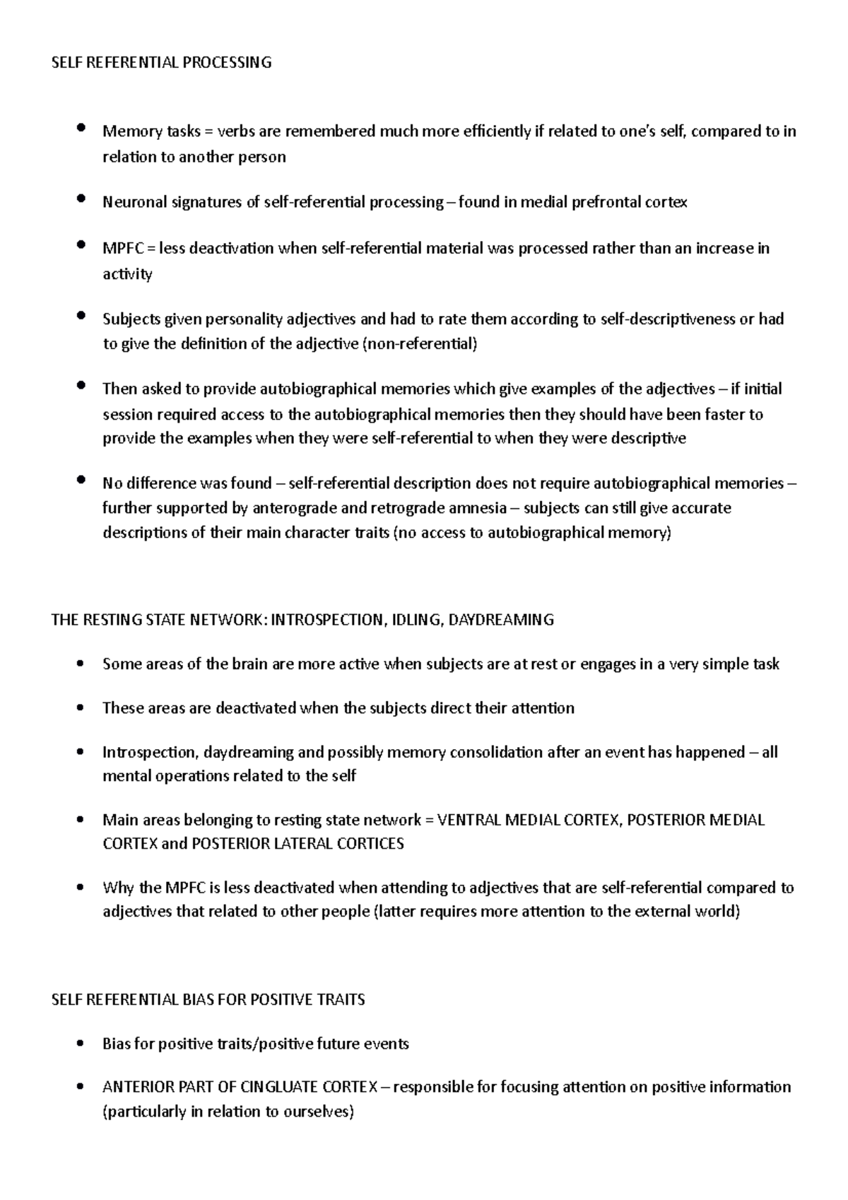 Essay PLAN - Social Cognition - SELF REFERENTIAL PROCESSING Memory ...