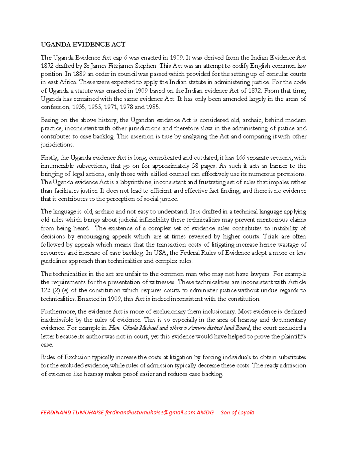 Uganda Evidence ACT a critique - UGANDA EVIDENCE ACT The Uganda ...