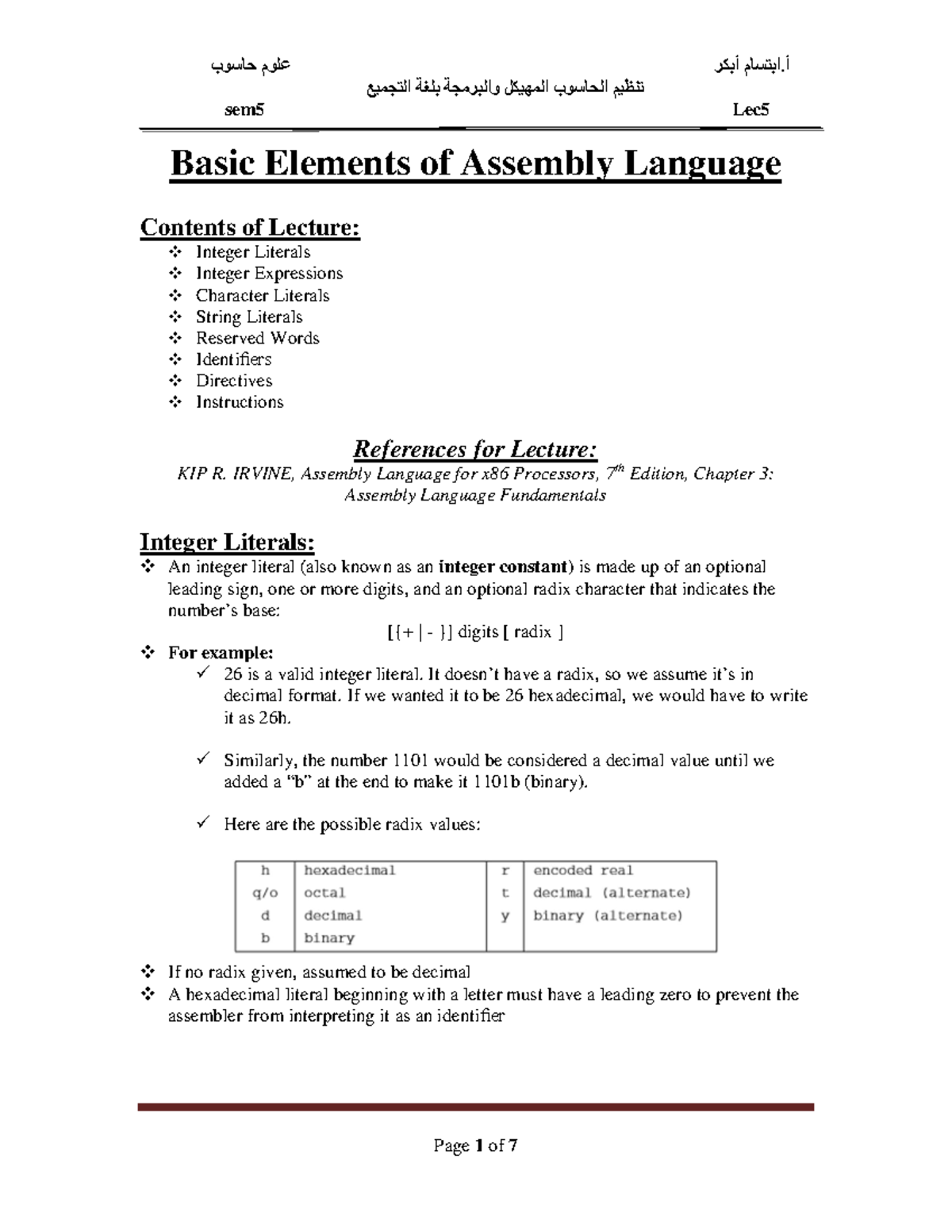Lec5-COAsm 2018 - Bca lecture notes - تنظیم الحاسوب المھیكل والبرمجة ...