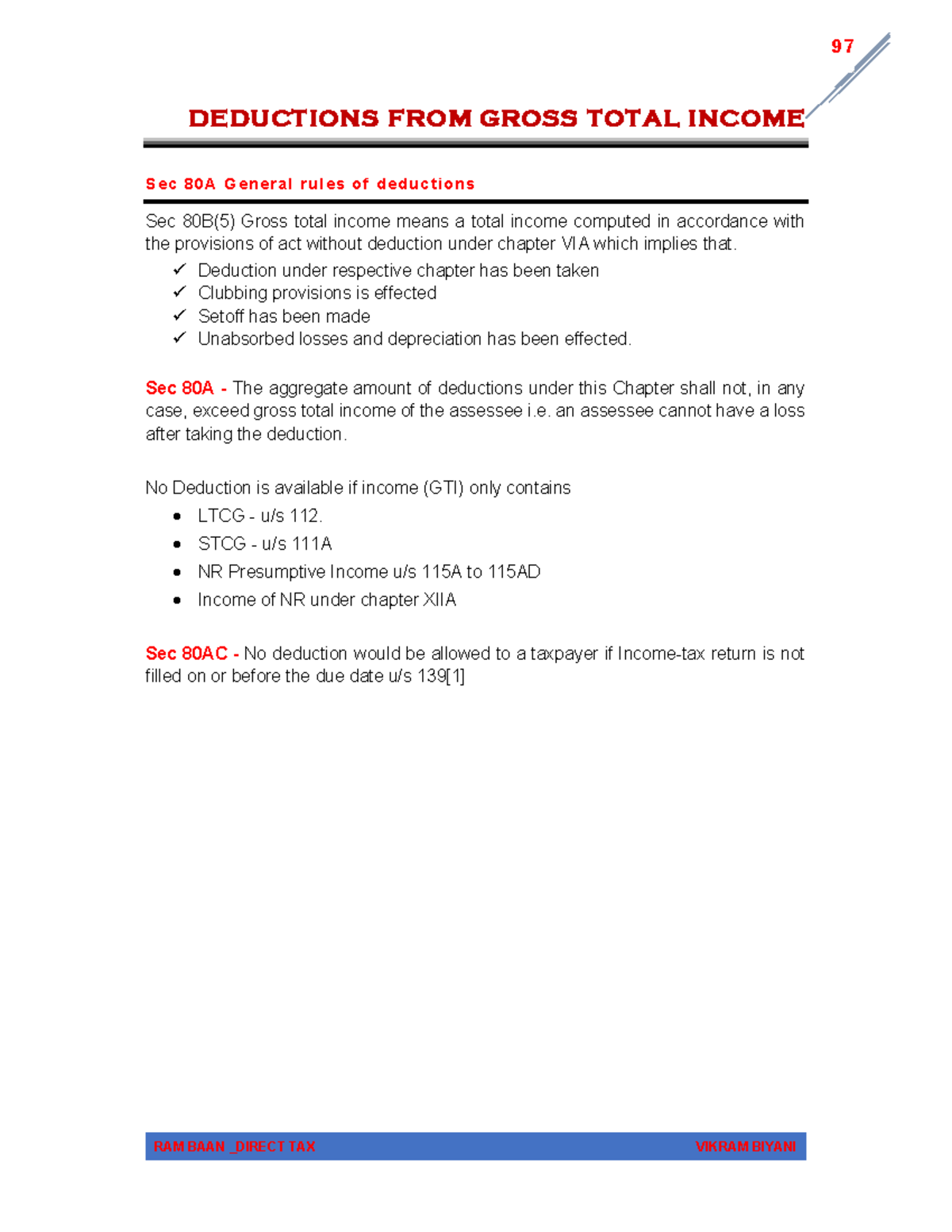 Income Tax Notes Ddeuction - DEDUCTIONS FROM GROSS TOTAL INCOME Sec 80A ...