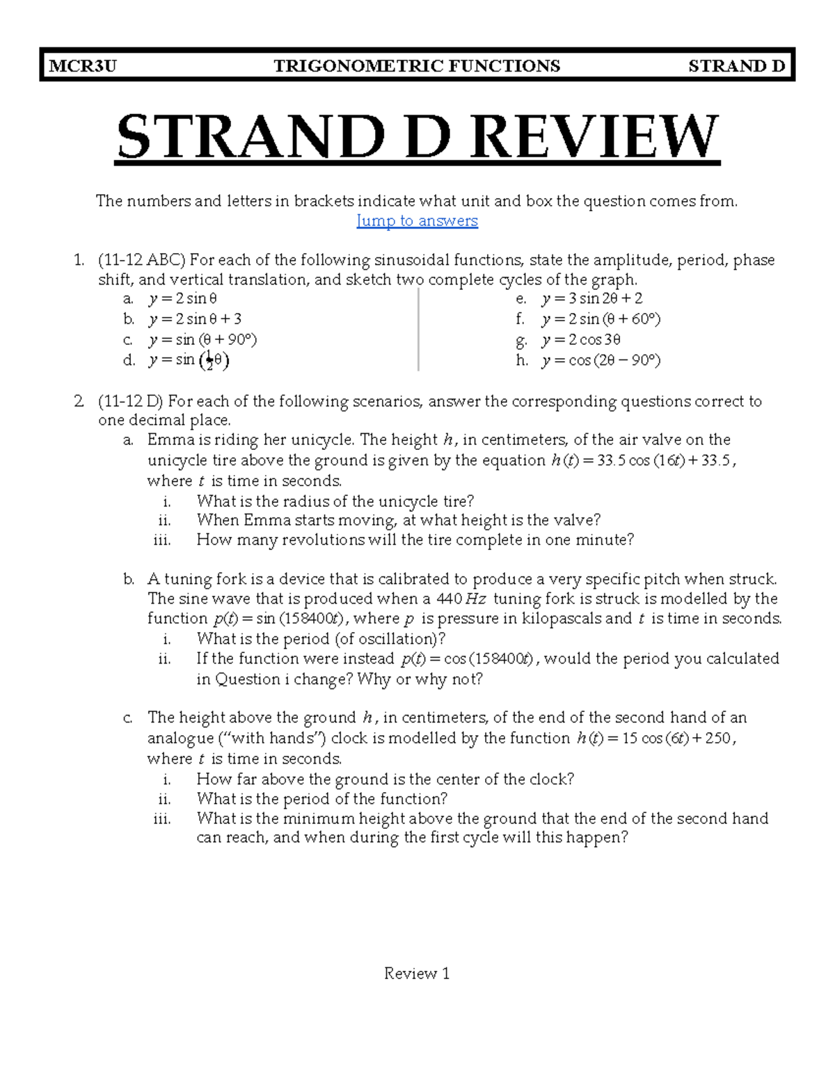 Strand D Review - STRAND D REVIEW The numbers and letters in brackets ...