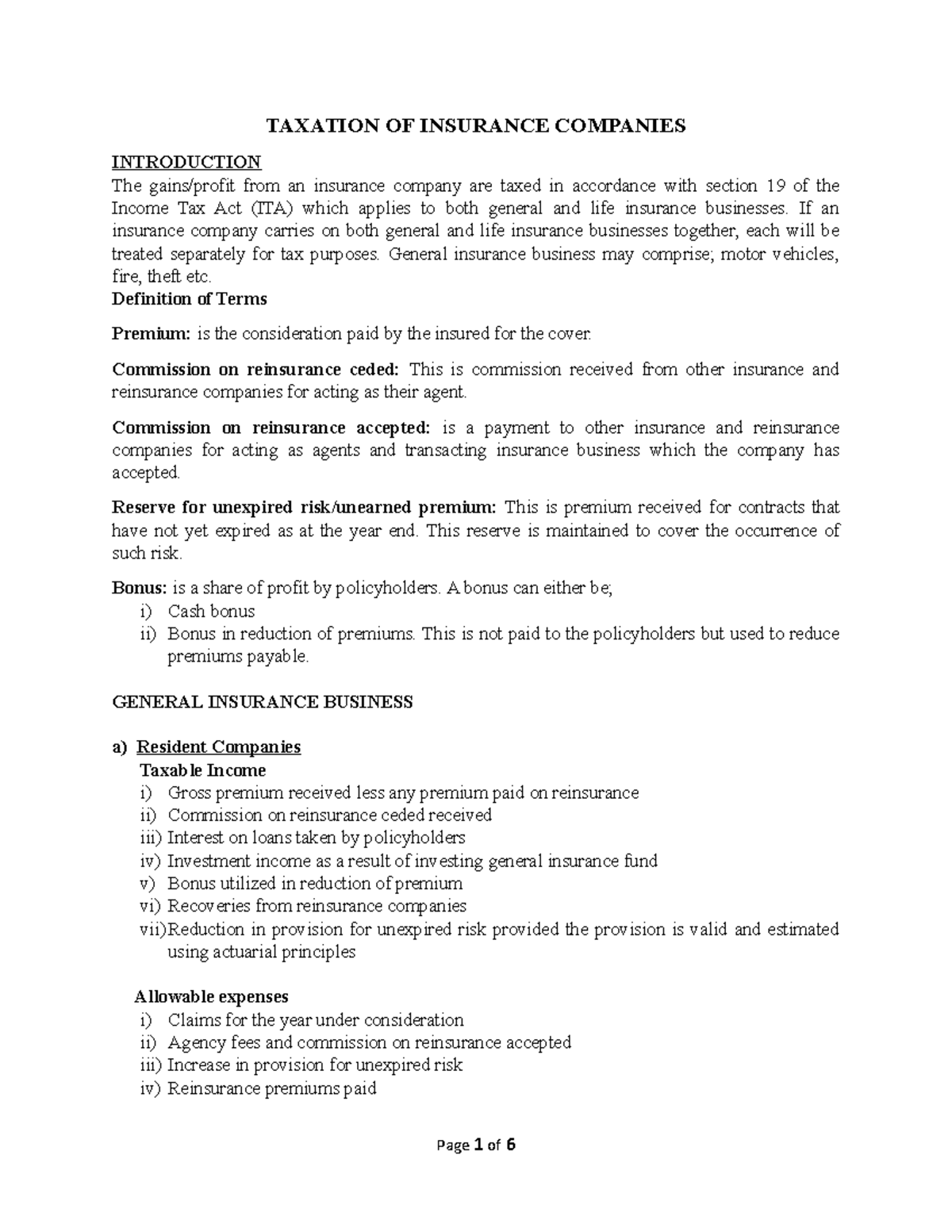 BAC 400 - Online Class 4 ( GEN Insurance) - TAXATION OF INSURANCE ...