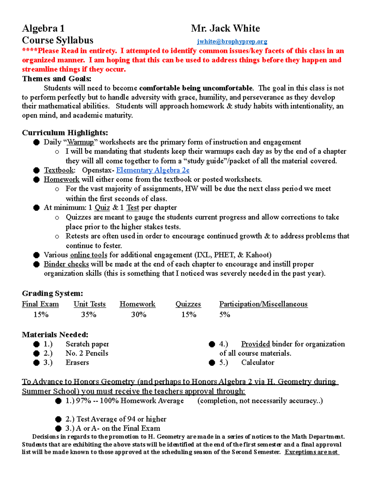 Algebra Syllabus - wejhgvd ewitg - Algebra 1 Mr. Jack White Course ...