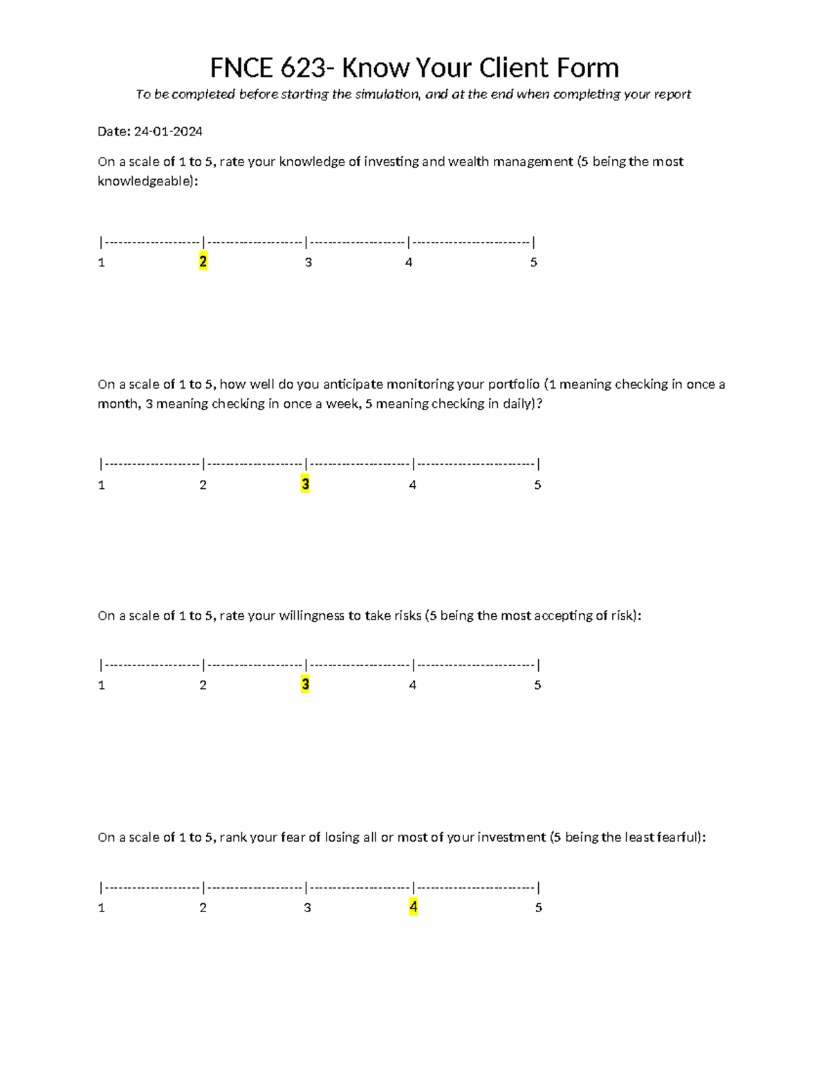 KYC form - KYC - FNCE 623- Know Your Client Form To be completed before ...