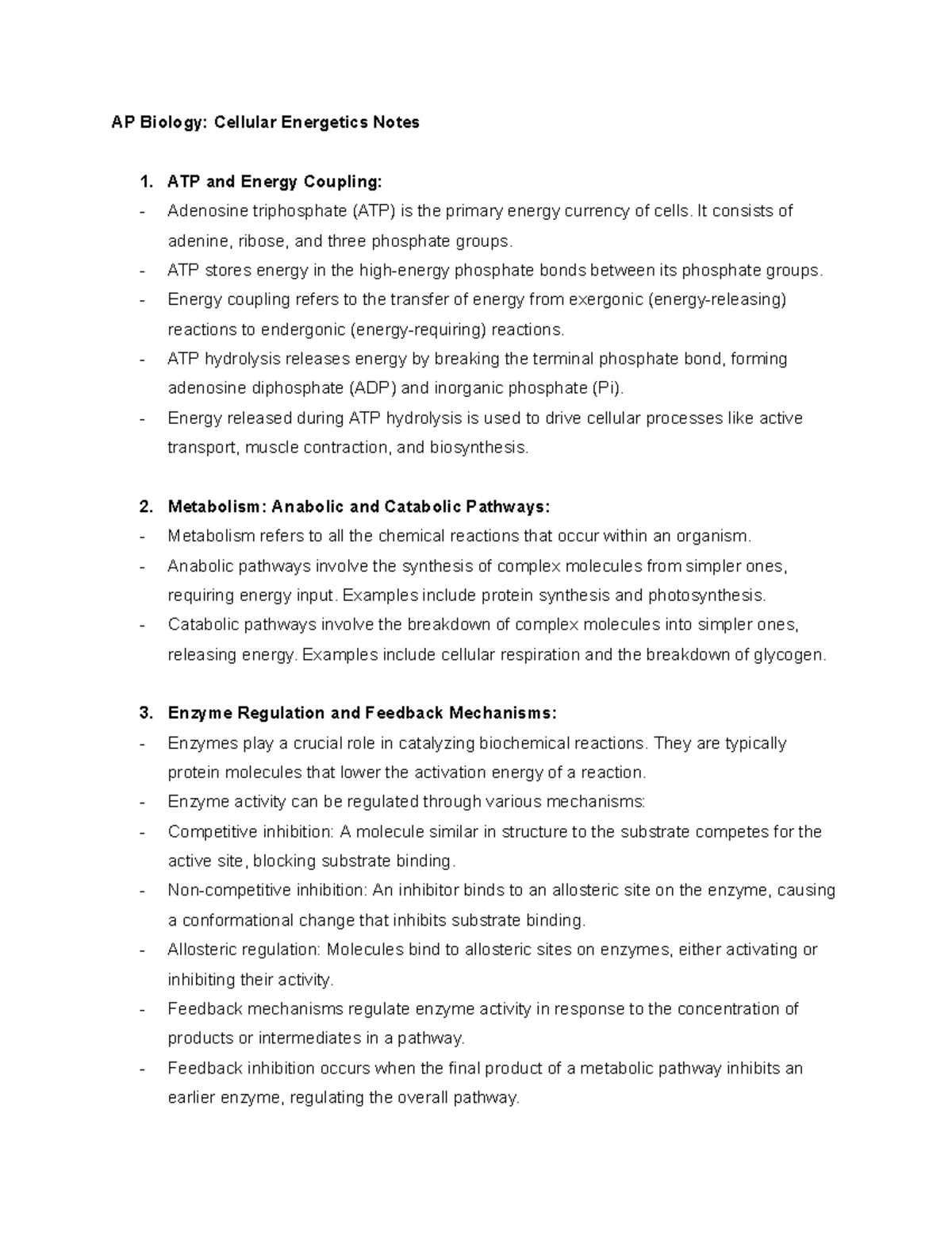 AP Biology Notes: Cellular Energetics - AP Biology: Cellular Energetics ...