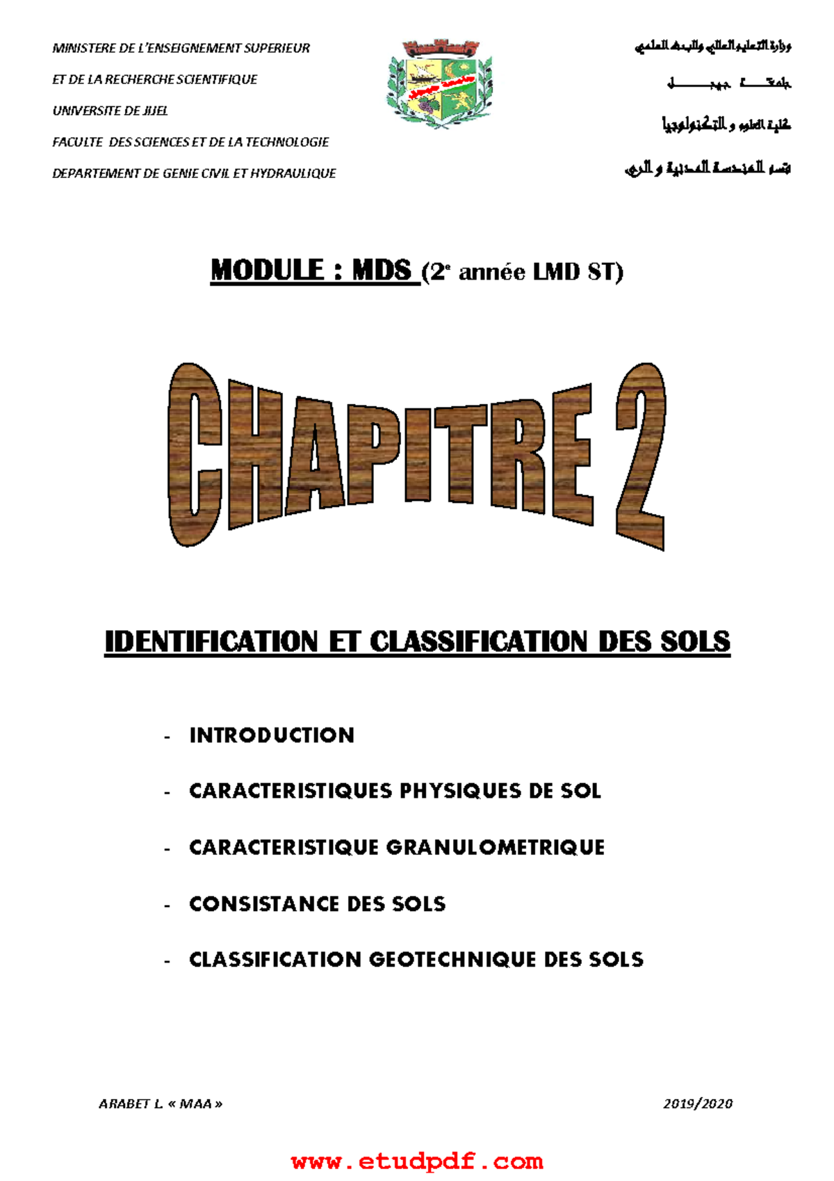 Cours et TP Mécanique des sols - ARABET L. « MAA » 2019/ MODULE : MDS ...