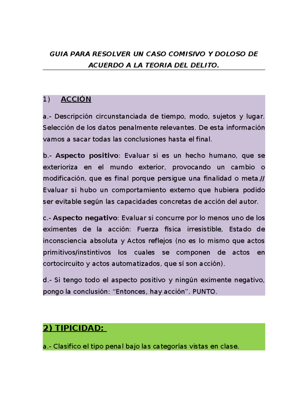 GUIA PARA Resolver Casos - GUIA PARA RESOLVER UN CASO COMISIVO Y DOLOSO ...