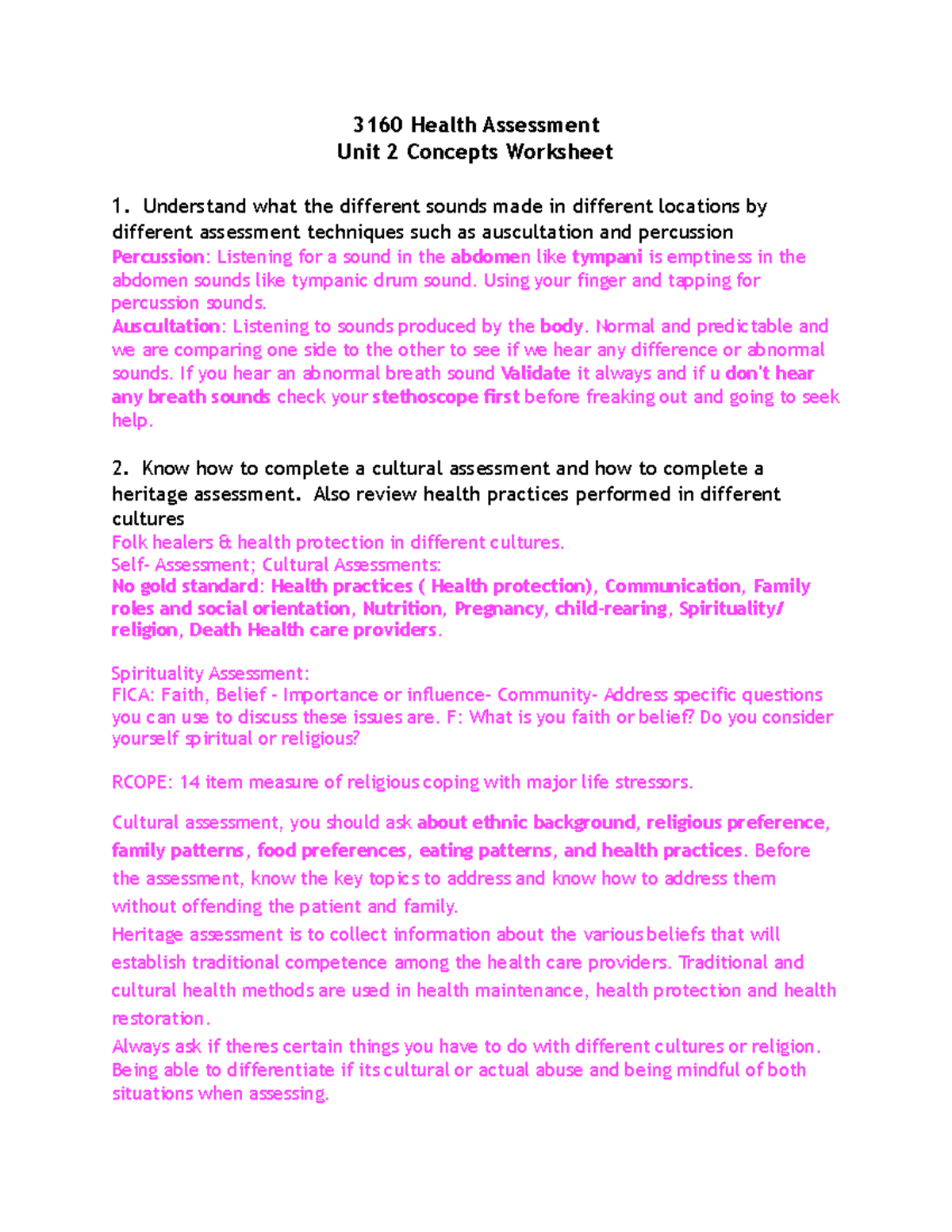 Health assessment objectives nsg3160 exams helps - 3160 Health ...