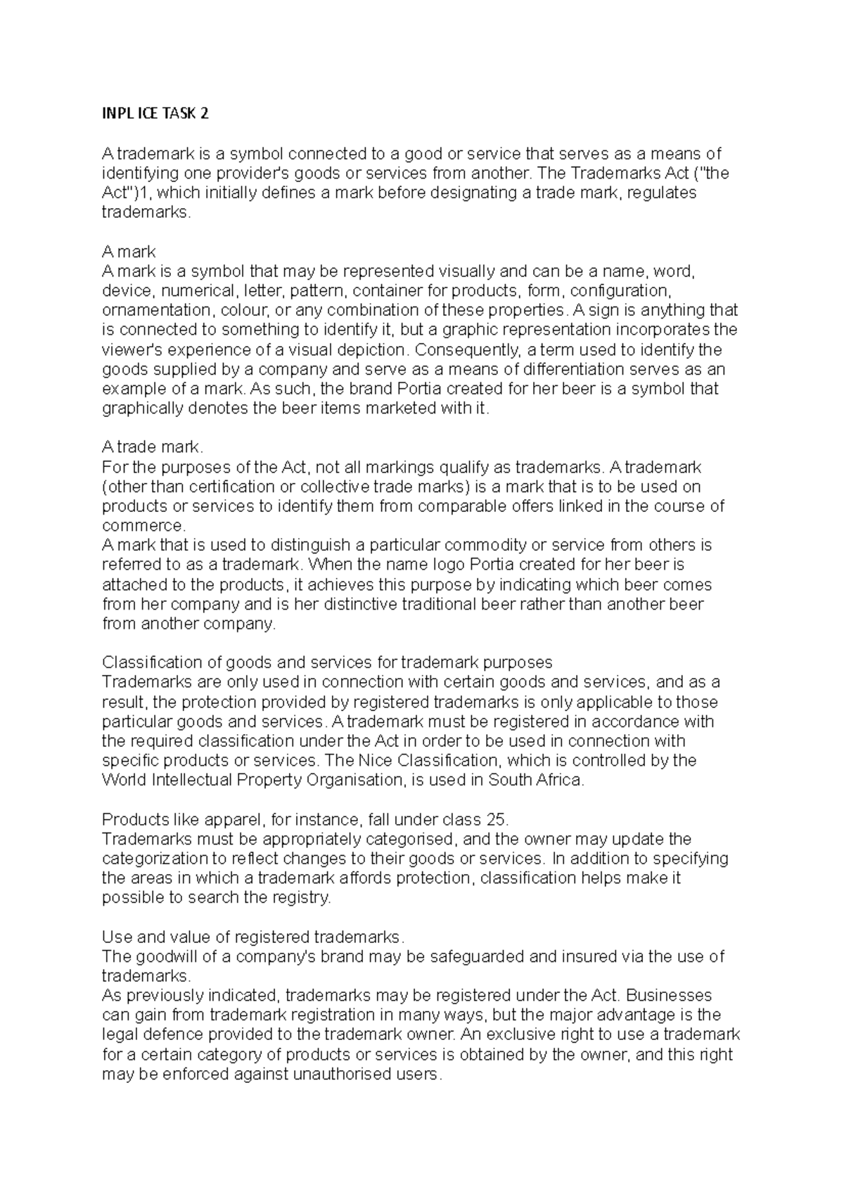 INPL ICE TASK 2 - ICE TASK 2 - INPL ICE TASK 2 A trademark is a symbol ...