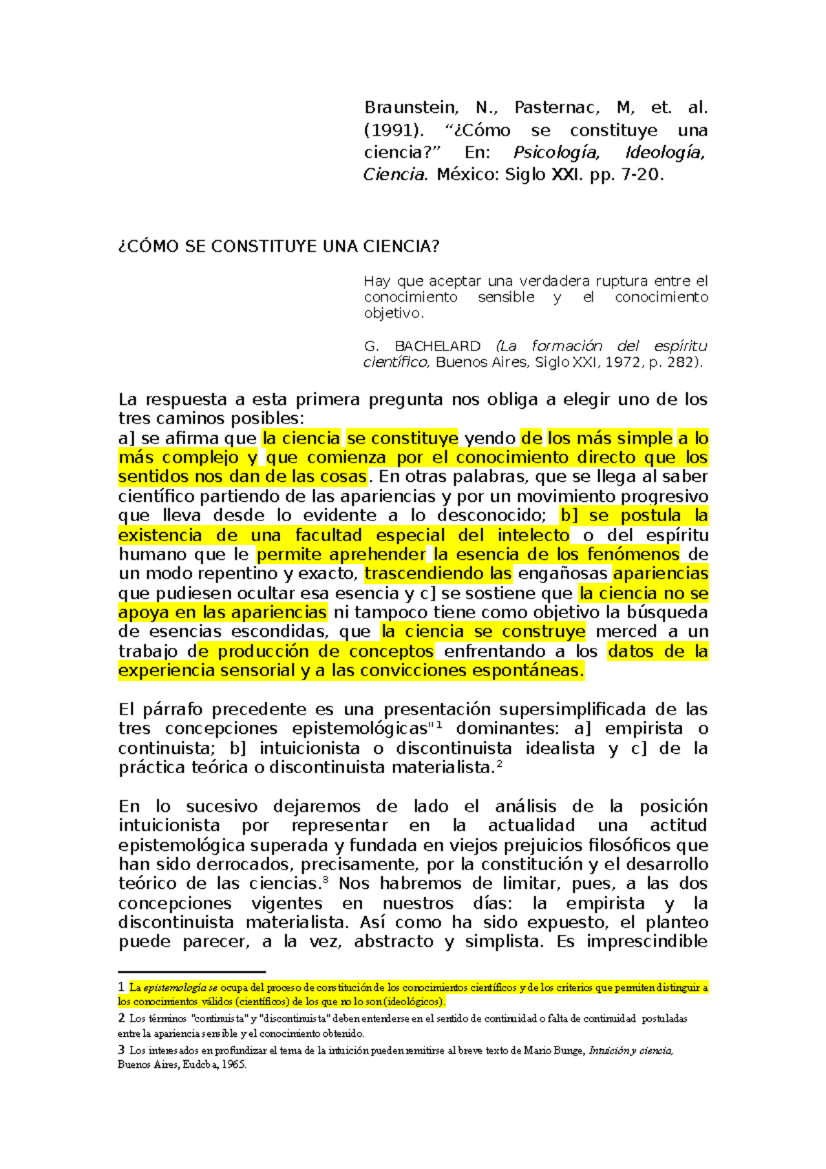 Act. 1.- Braunstein (-) Cómo se constituye una ciencia. Braunstein ...