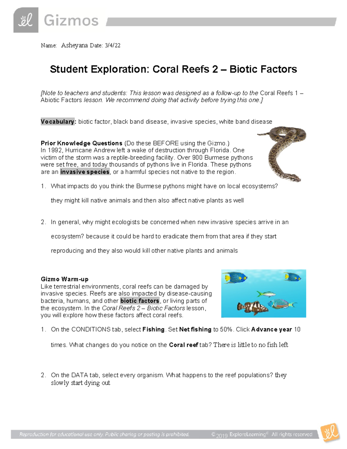 Coral Reefs 2SE (1) copy copy - Name: Asheyana Date: 3/4/ Student ...