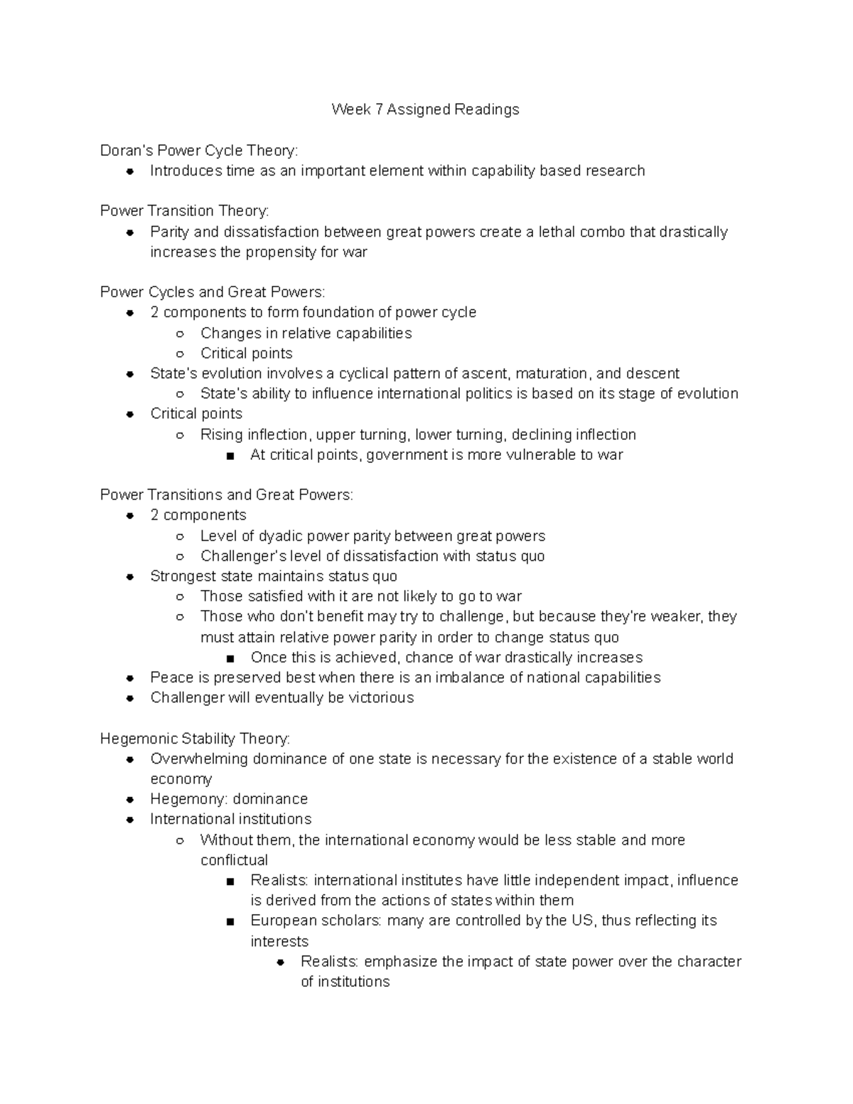Week 7 Readings - Week 7 Assigned Readings Doran’s Power Cycle Theory ...