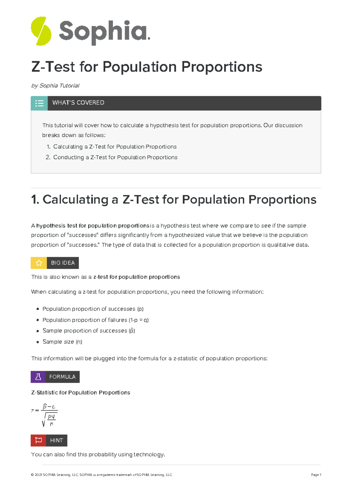 Z test for population proportions paper - Z-Test for Population ...