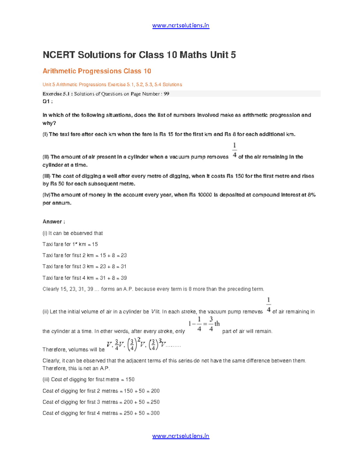Chapter 5 arithmetic progressions - NCERT Solutions for Class 10 Maths ...