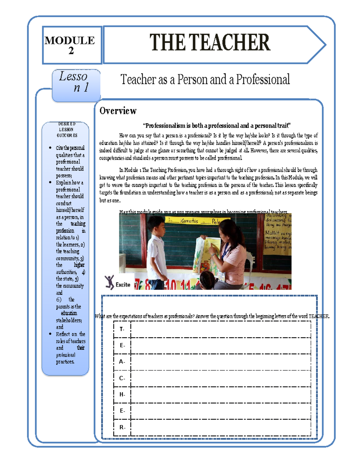Module 2-Lesson 1 - The teacher a person and a professional - THE ...
