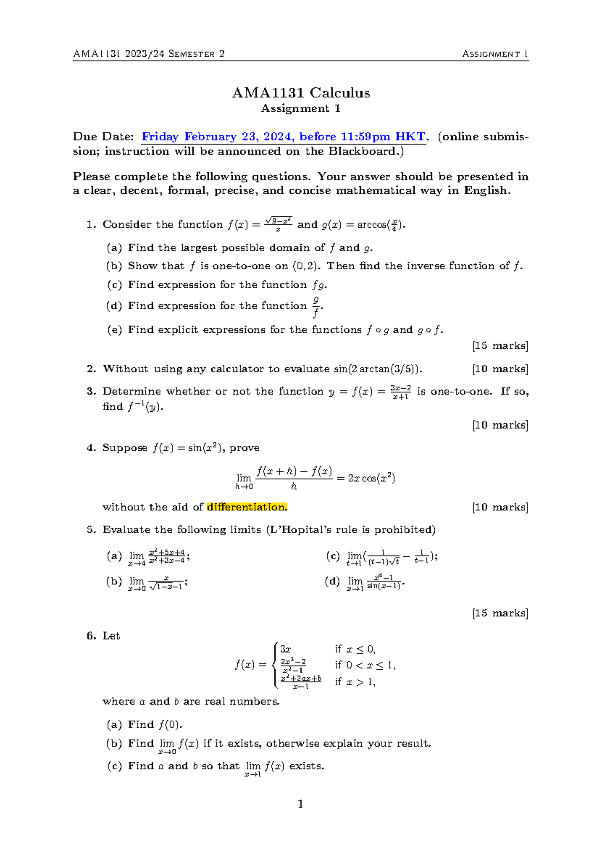 Assignment 1 - Summary Basic Mathematics I- Calculus and Probability & Statistics - AMA1131 2023 ...