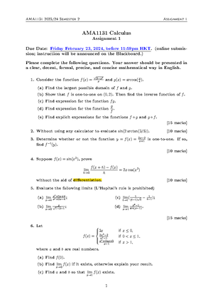 Basic Mathematics I- Calculus and Probability & Statistics - AMA1110 - PolyU - Studocu
