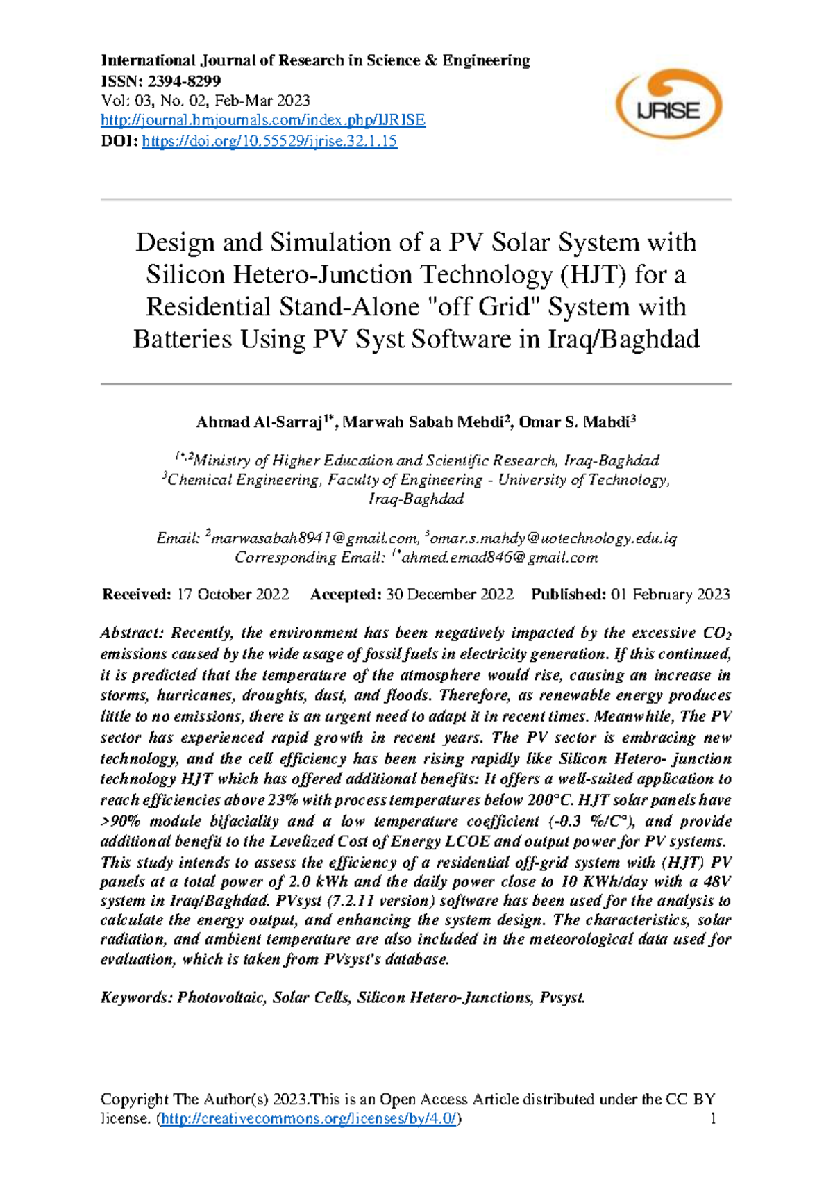 Design and Simulation of a PV Solar Syst - ISSN: 2394- Vol: 03, No. 02 ...