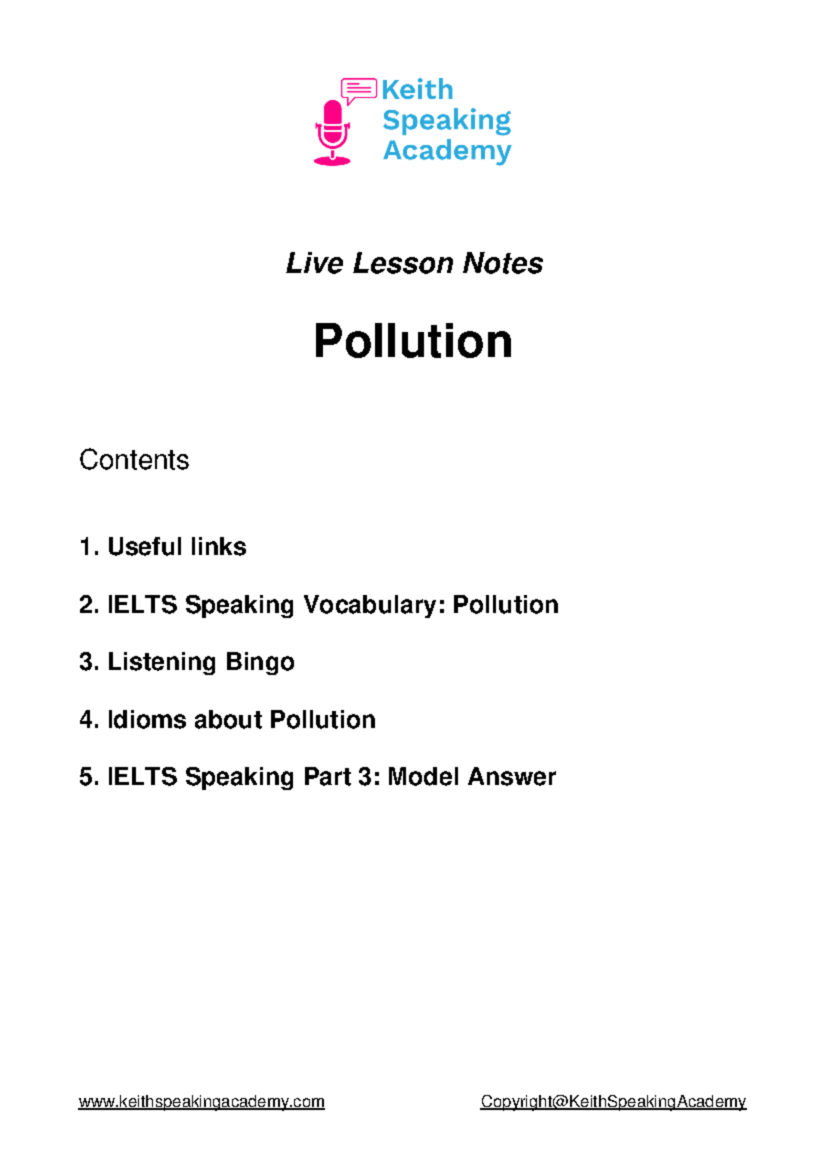 Pollution-Lesson-Notes- Live Lesson Notes Pollution Contents 1. Useful ...