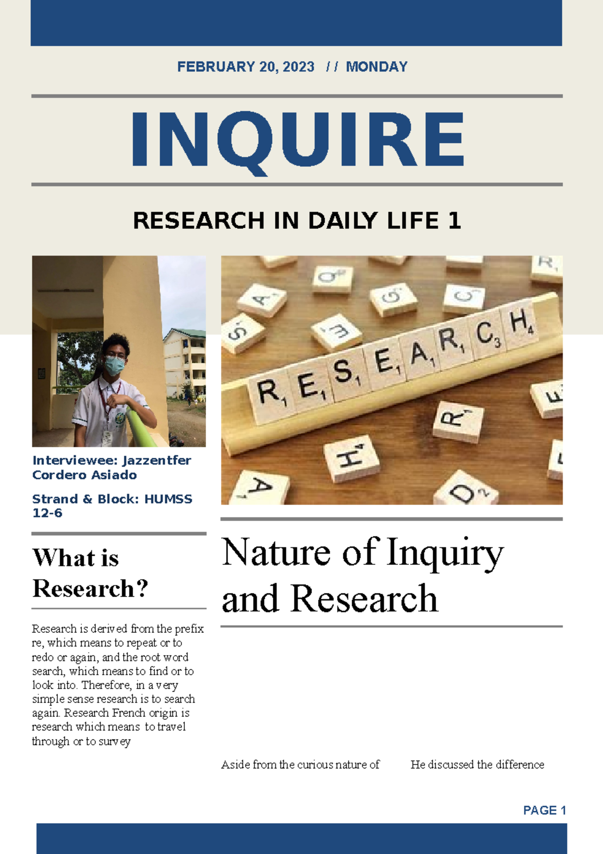 Inquire 3 - NOTES - FEBRUARY 20, 2023 / / MONDAY INQUIRE RESEARCH IN ...