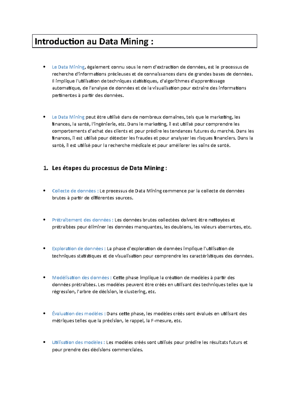 Introduction au Data Mining - Il implique l'utilisation de techniques statistiques, d ...