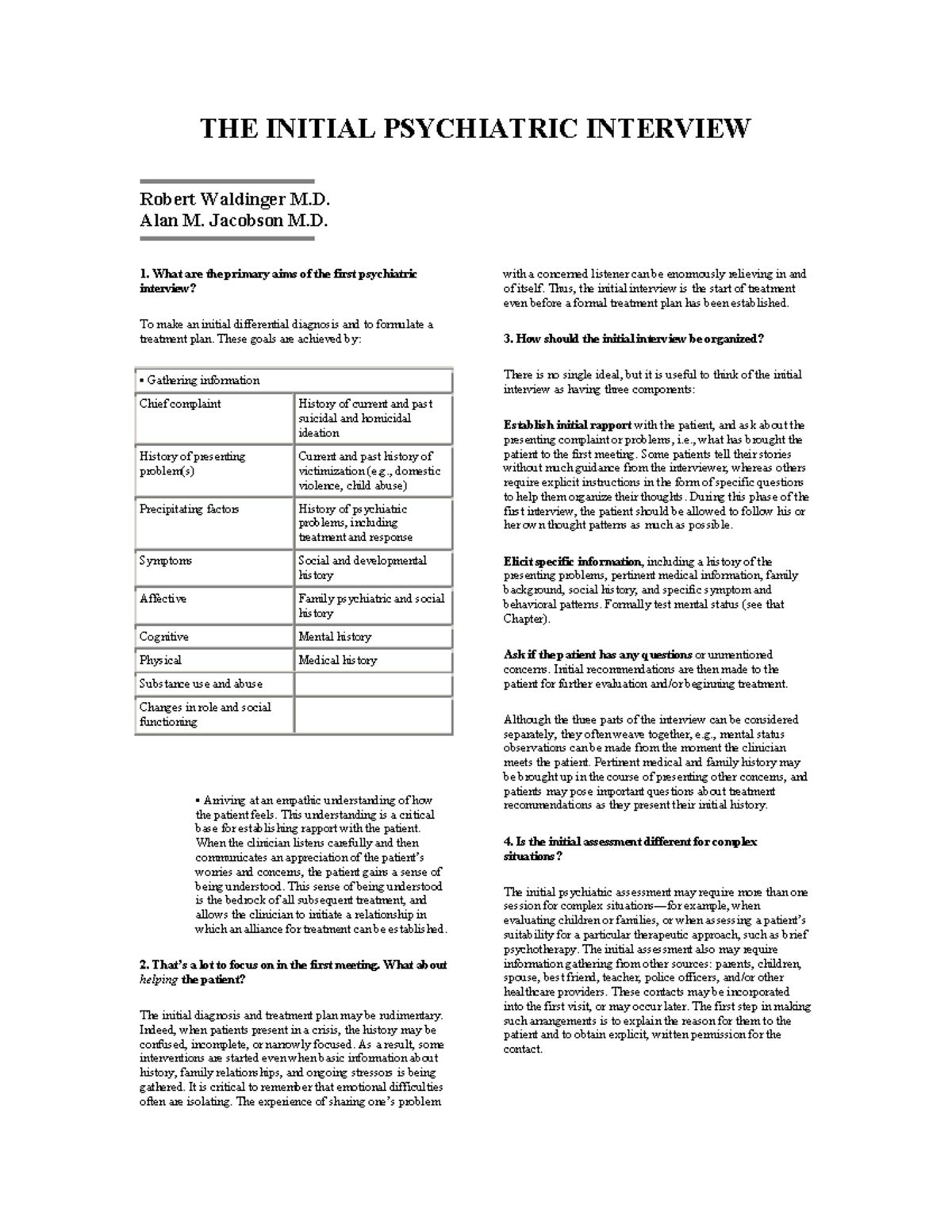 THE Initial Psychiatric Interview - THE INITIAL PSYCHIATRIC INTERVIEW ...