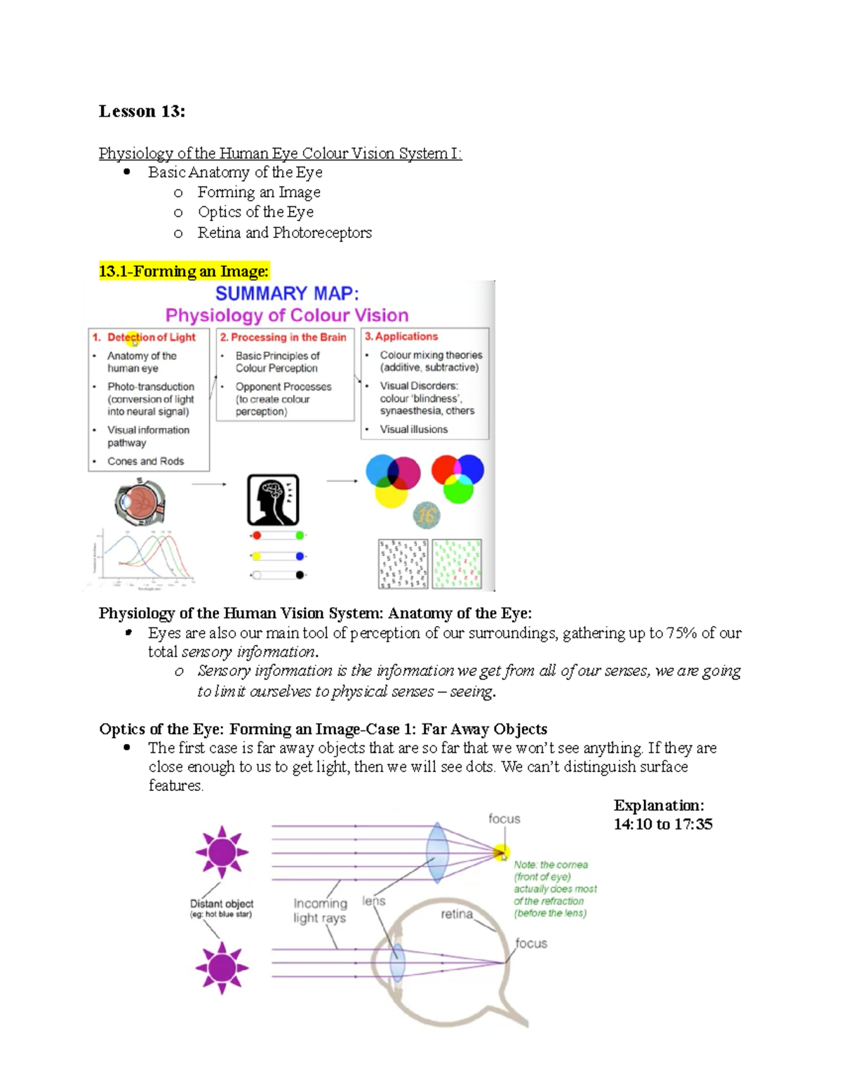 Lesson 13 - Lecture notes 13 - Lesson 13: Physiology of the Human Eye ...