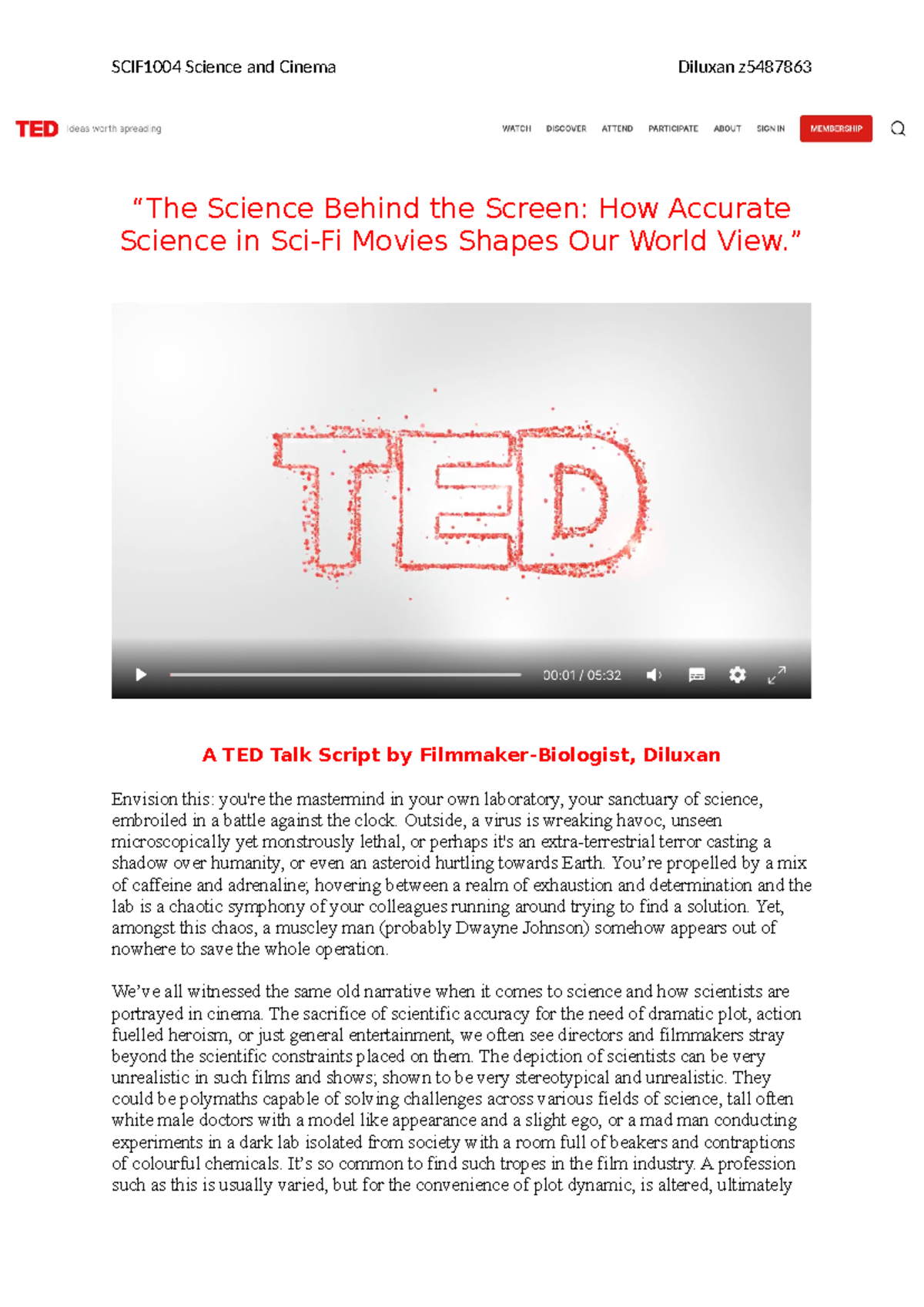The Science Behind the Screen - ” A TED Talk Script by Filmmaker ...