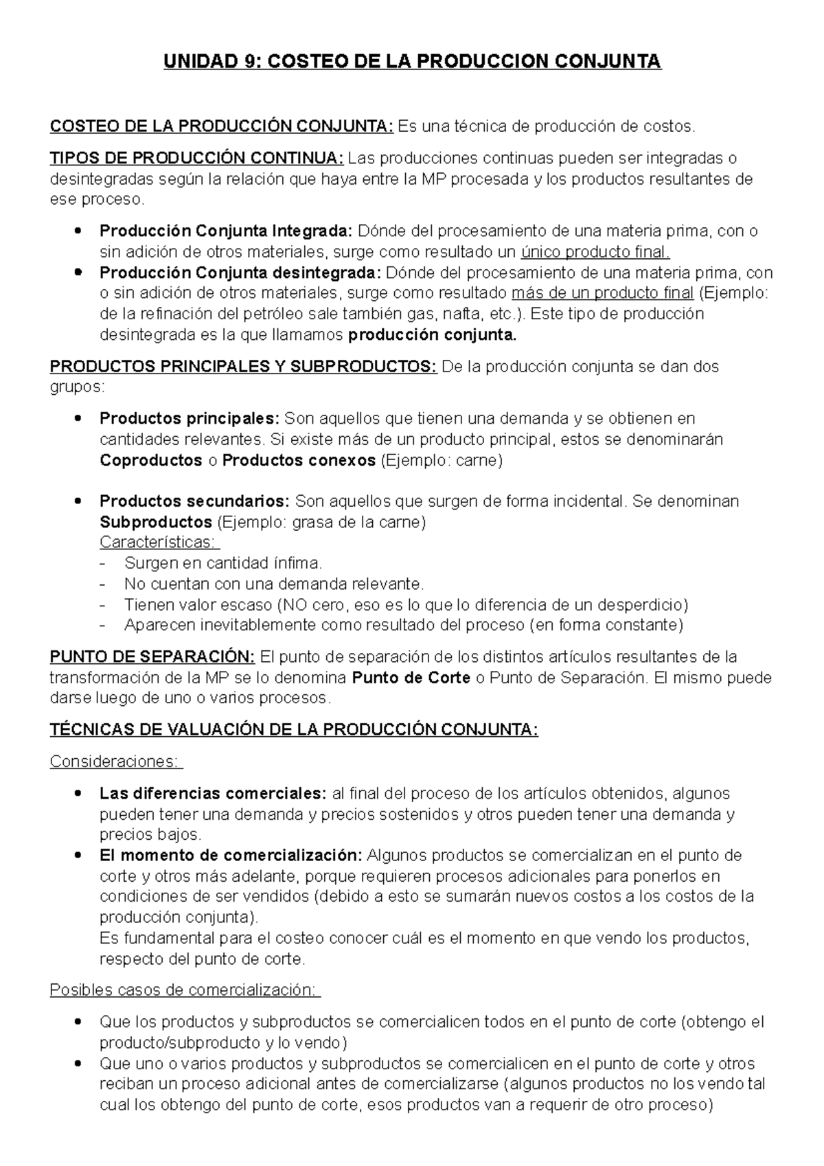 Unidad 9 - UNIDAD 9: COSTEO DE LA PRODUCCION CONJUNTA COSTEO DE LA ...