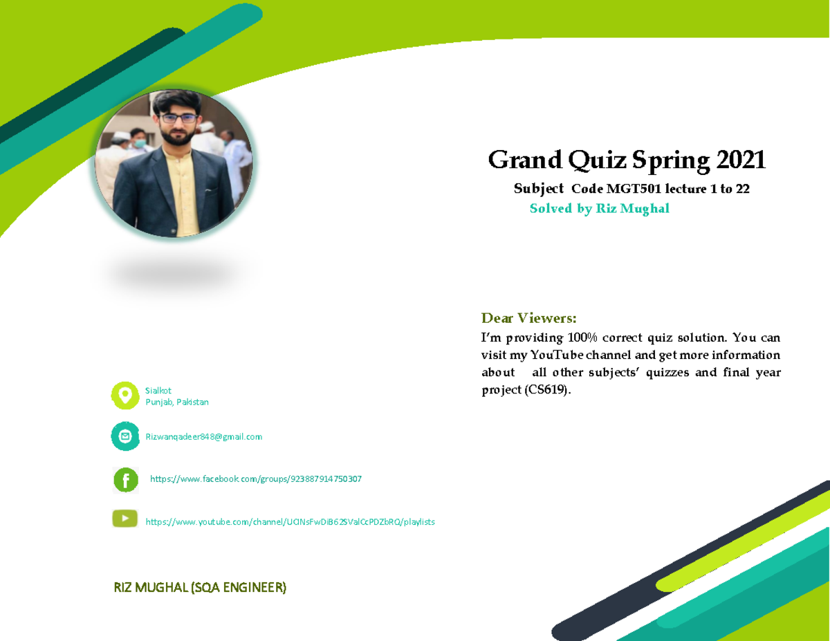 MGT501 Midterm Grand Solved Quiz - Principles of Management - Grand ...