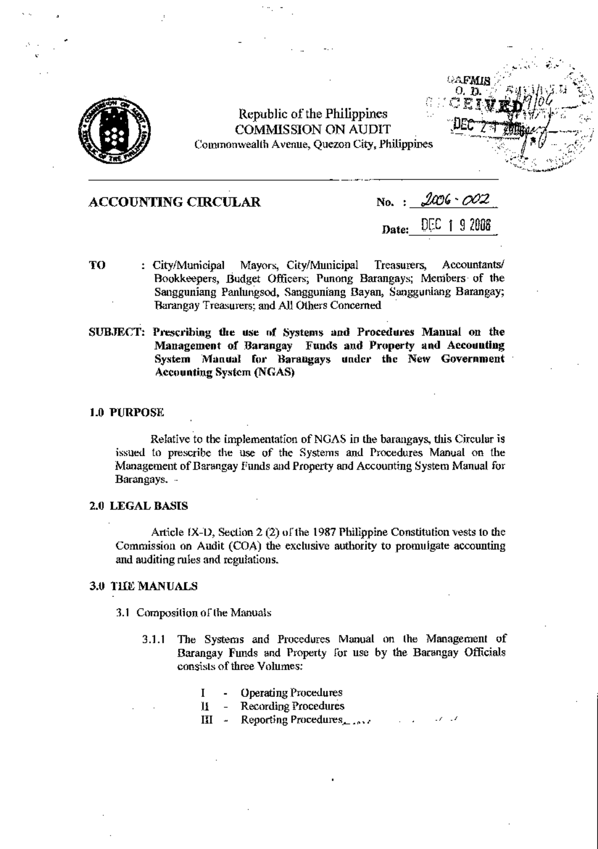 COA Accounting C2006-002 - Republic of the Philippines COMMISSION ON ...