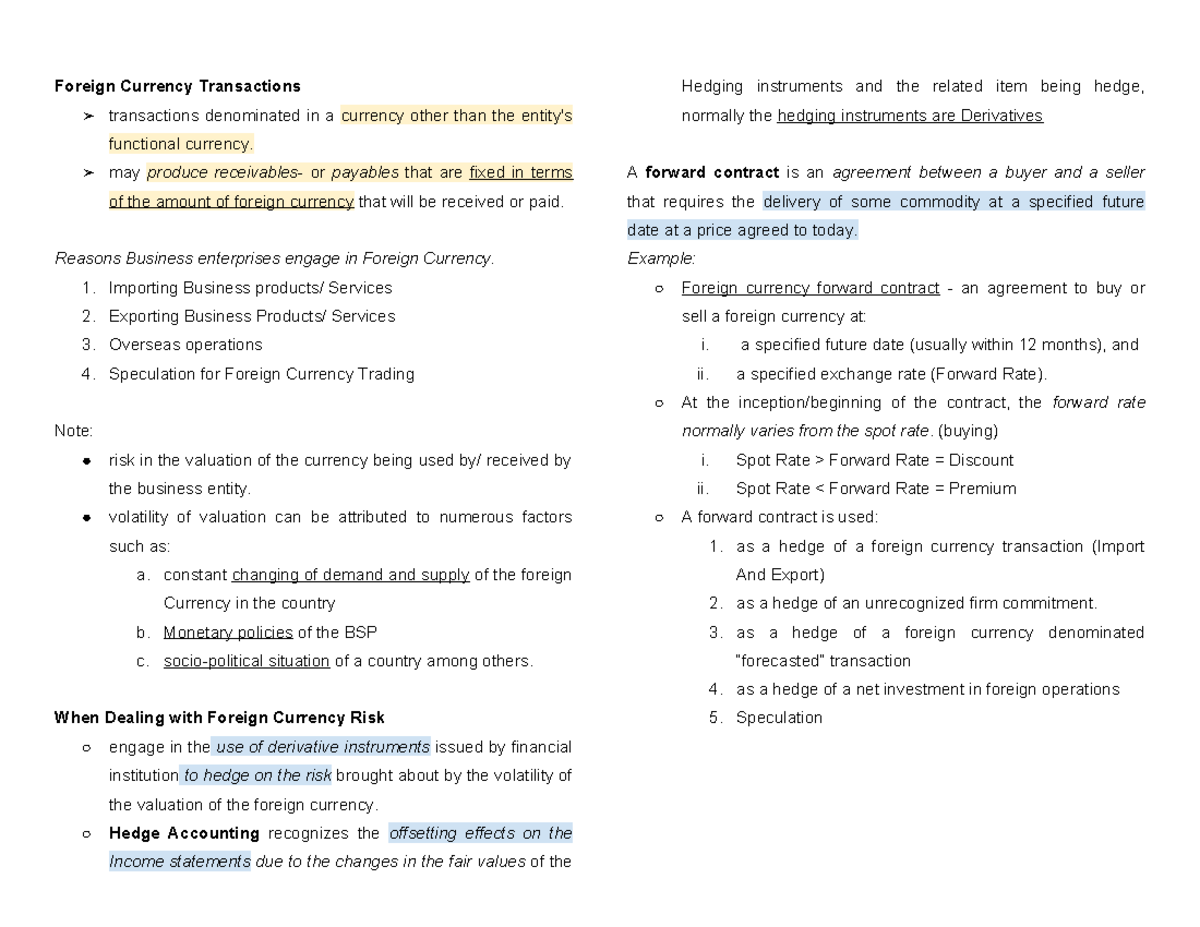 SBAN-Reviewer-Theory - Foreign Currency Transactions transactions ...
