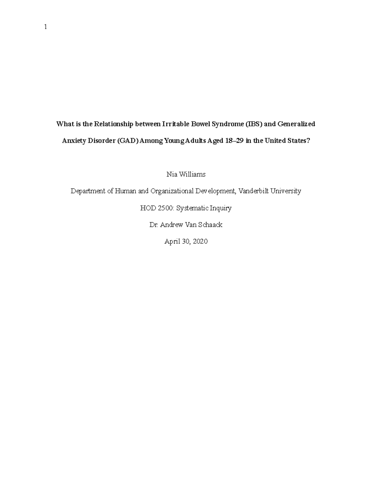 Sample Review organization - What is the Relationship between Irritable ...
