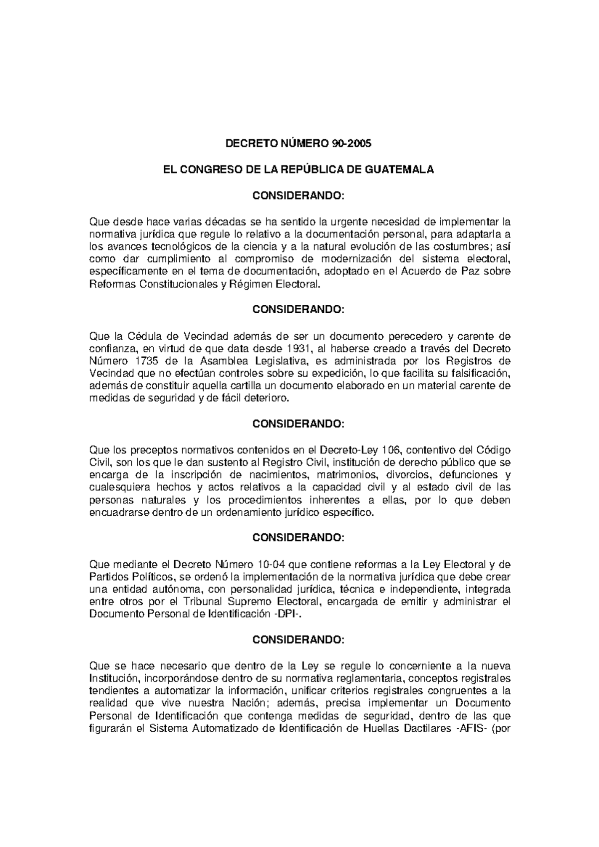 Decreto 90-2005 ley del registro nacional de las personas Renep ...