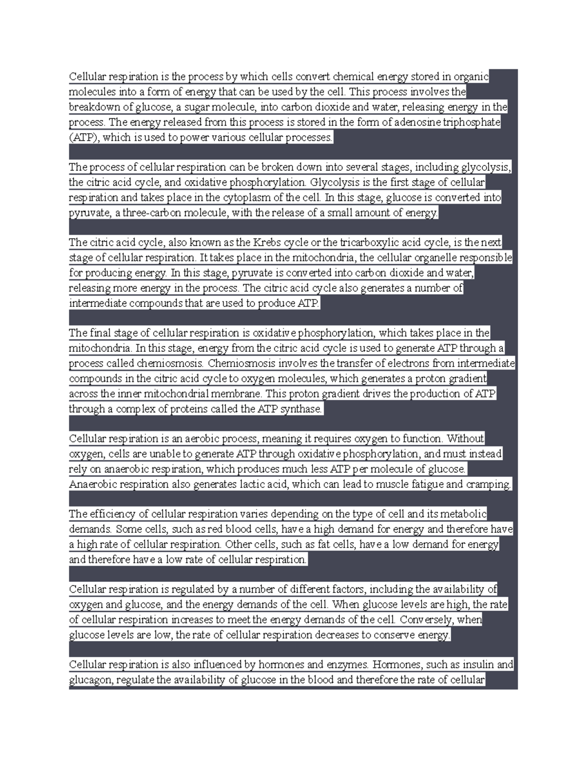 Cellular Respiration - Taught during fall 2022-2023 semester by Sierra ...