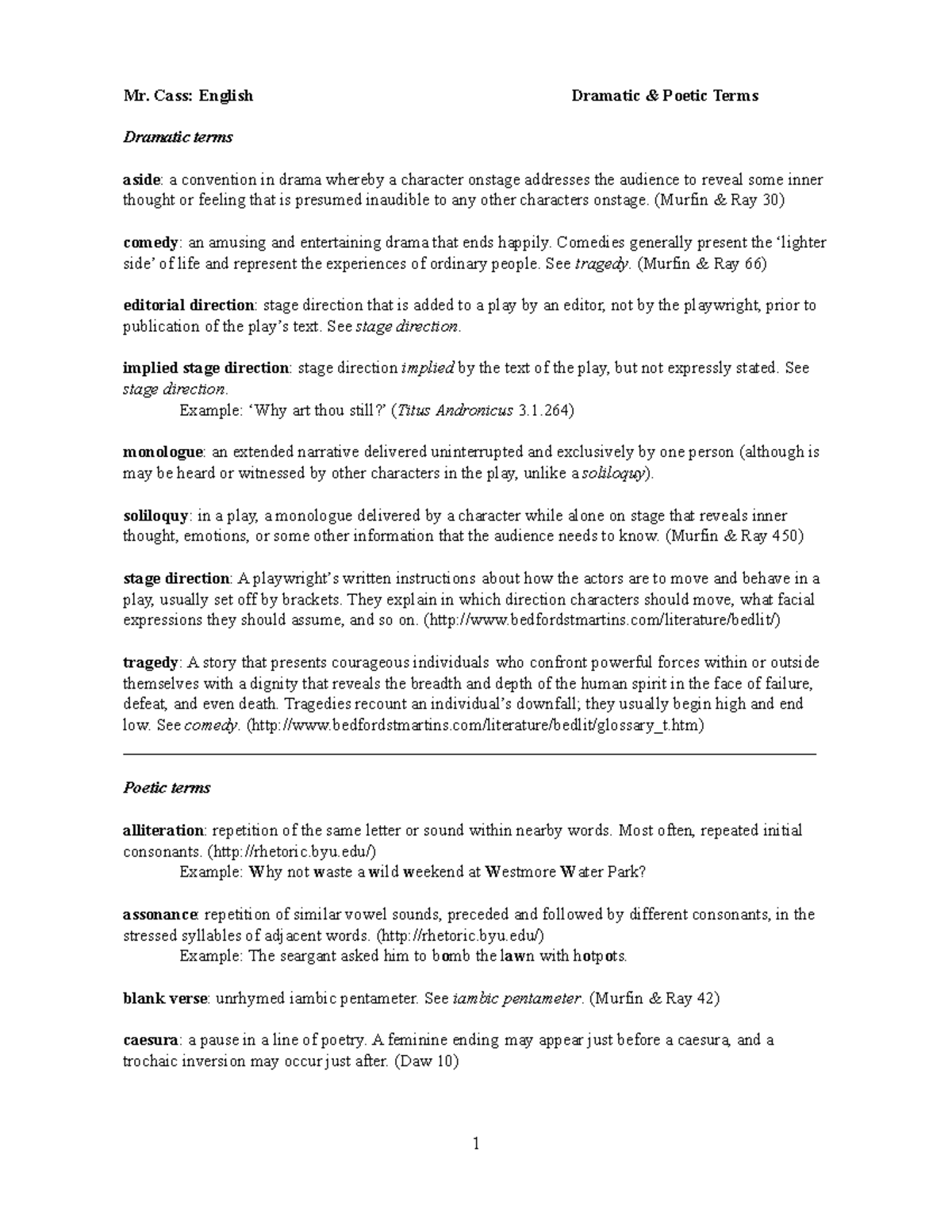 Dramatic & poetic terms - long form - Mr. Cass: English Dramatic ...