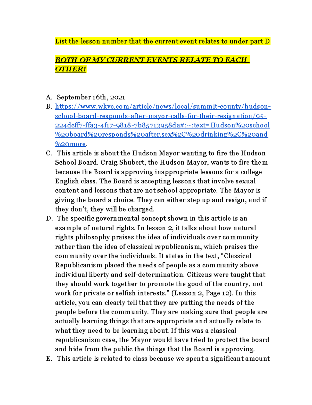 Current Events Template - List the lesson number that the current event ...
