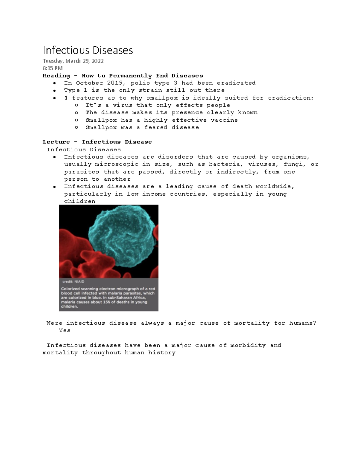 Infectious Diseases Lecture Notes - Infectious Diseases Tuesday, March ...