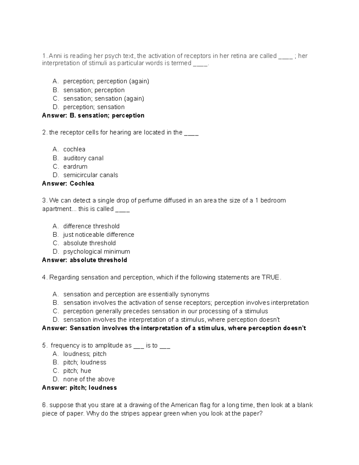 Psych 151 Chapter 3 Quiz - Anni is reading her psych text, the ...