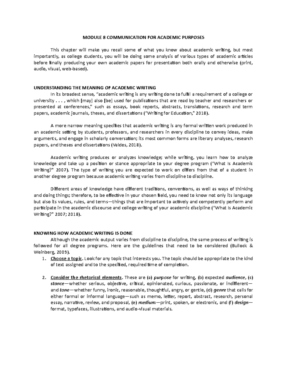 Module 8 Communication FOR Academic Purposes - Purposive Communication - PangSU - Studocu