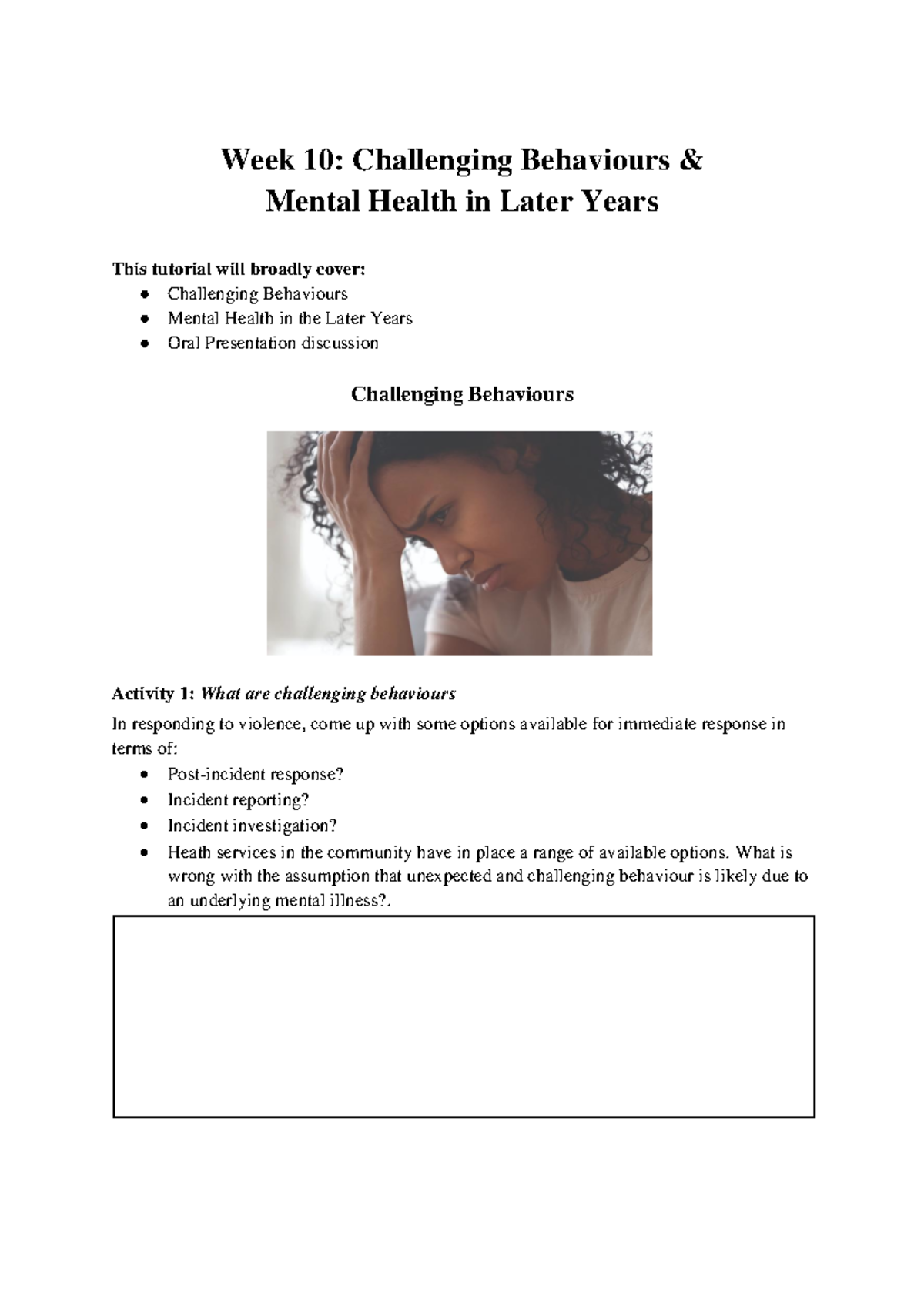 PMH1011 Week 10 Student Tutorial Manual - Week 10: Challenging ...