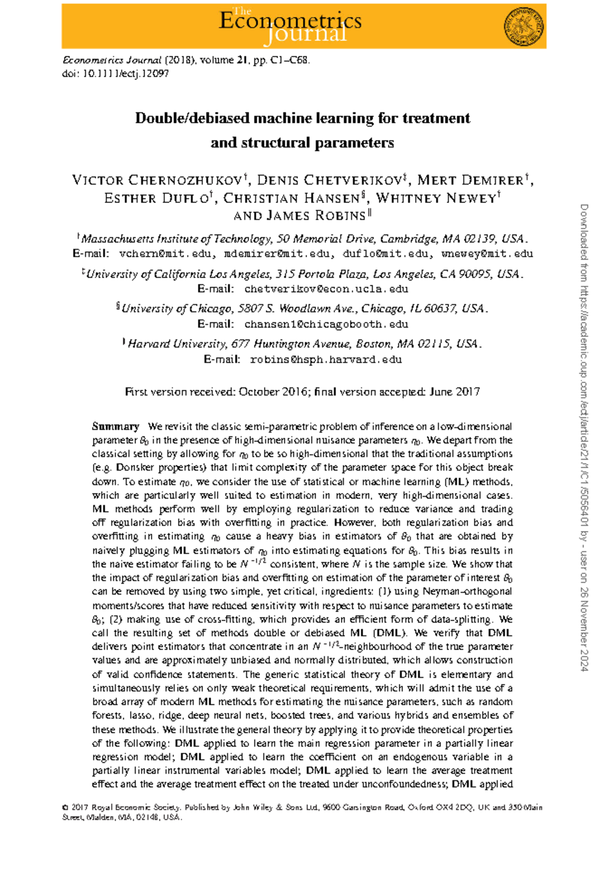 Ectj00c1 - sdfff - Econometrics Journal (2018), volume 21 , pp. C1–C68 ...