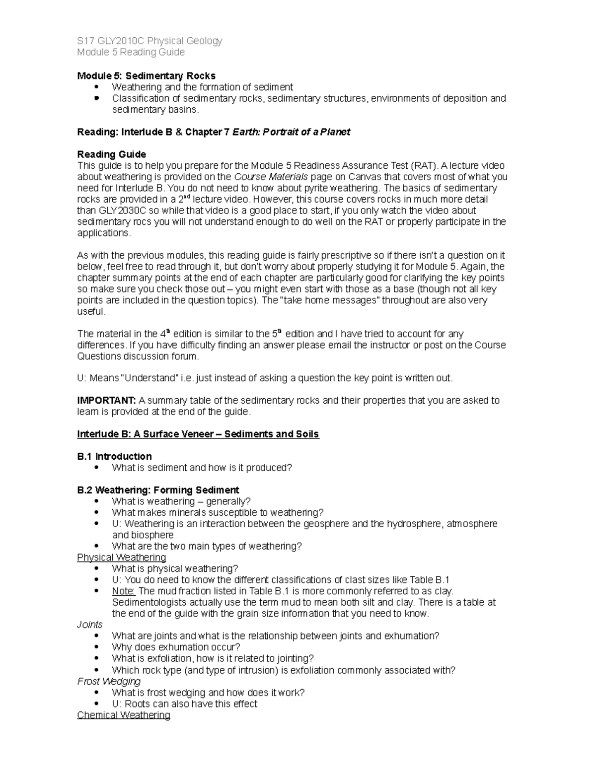 Mod 5 - Lecture notes 5 - Module 5 Reading Guide Module 5: Sedimentary ...
