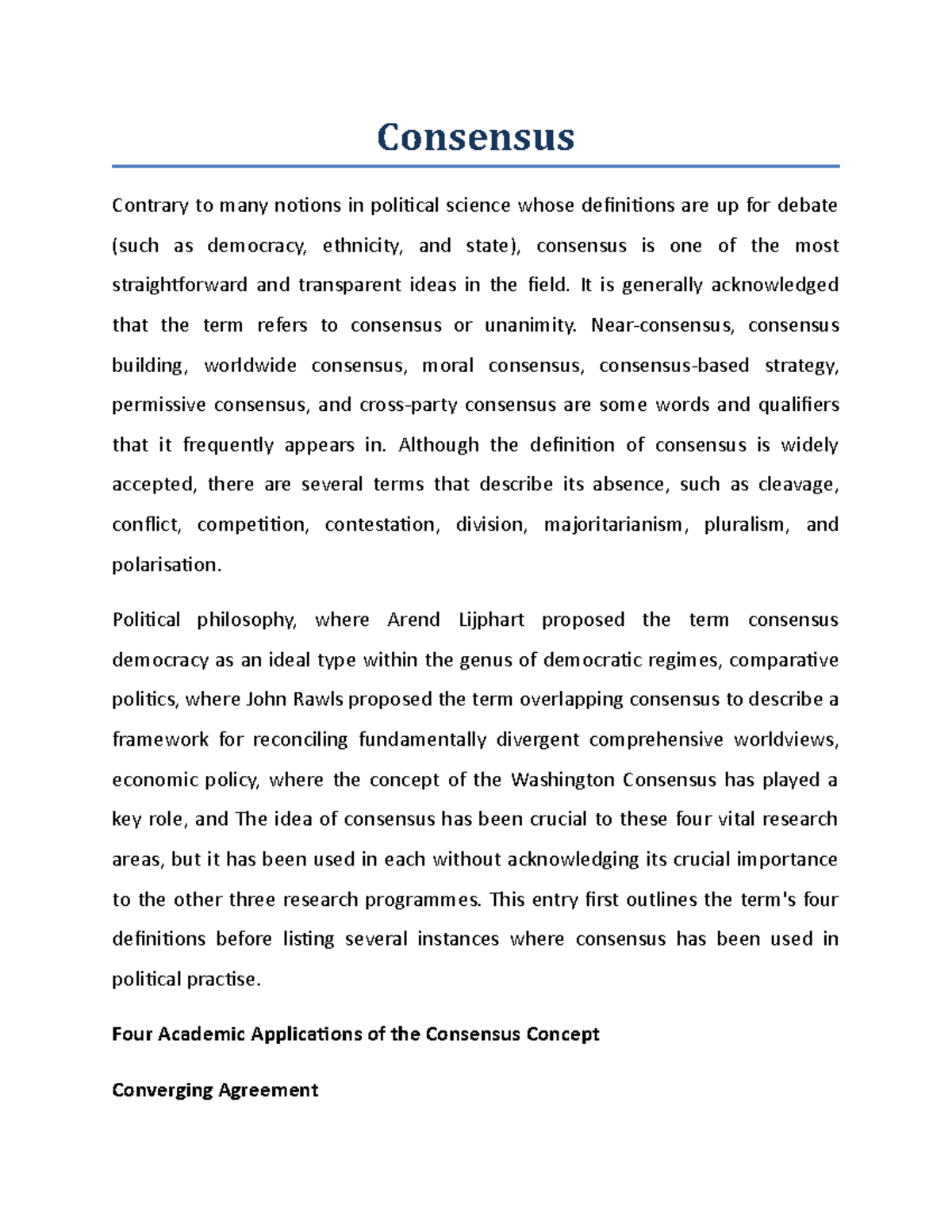 A Brief note On Consensus - Consensus Contrary to many notions in ...