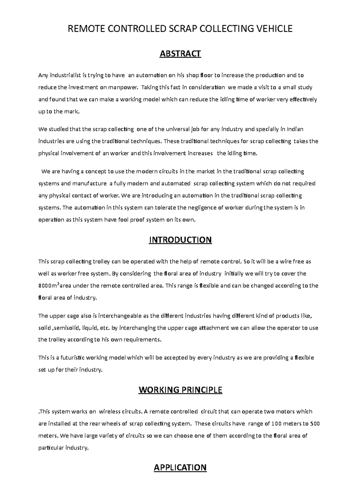 Remote Controlled Scrap Collecting Vehicle - REMOTE CONTROLLED SCRAP ...