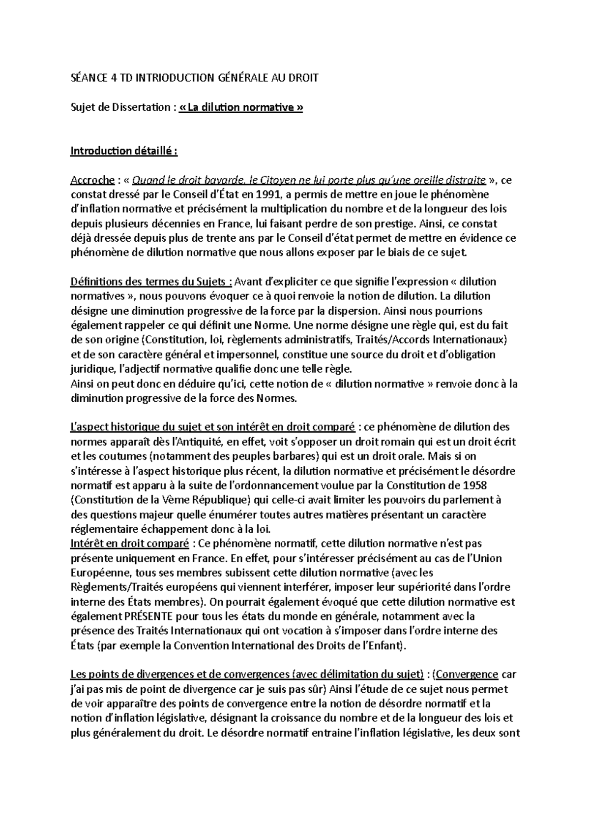 Séance 4 TD Introduction Générale AU Droit - SÉANCE 4 TD INTRIODUCTION GÉNÉRALE AU DROIT Sujet ...