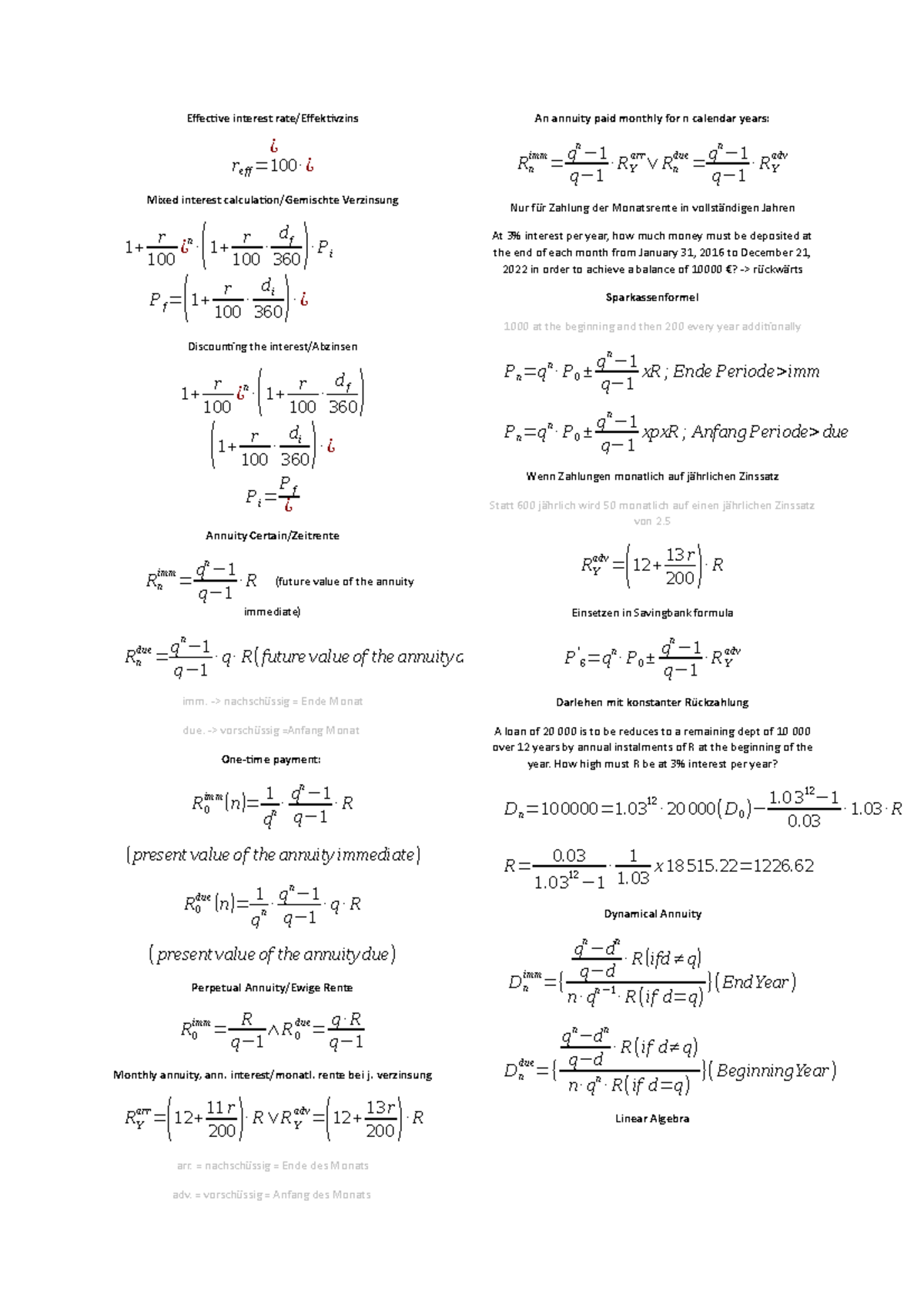 Formula Sheet - Business Mathematics notes - Effective interest rate ...