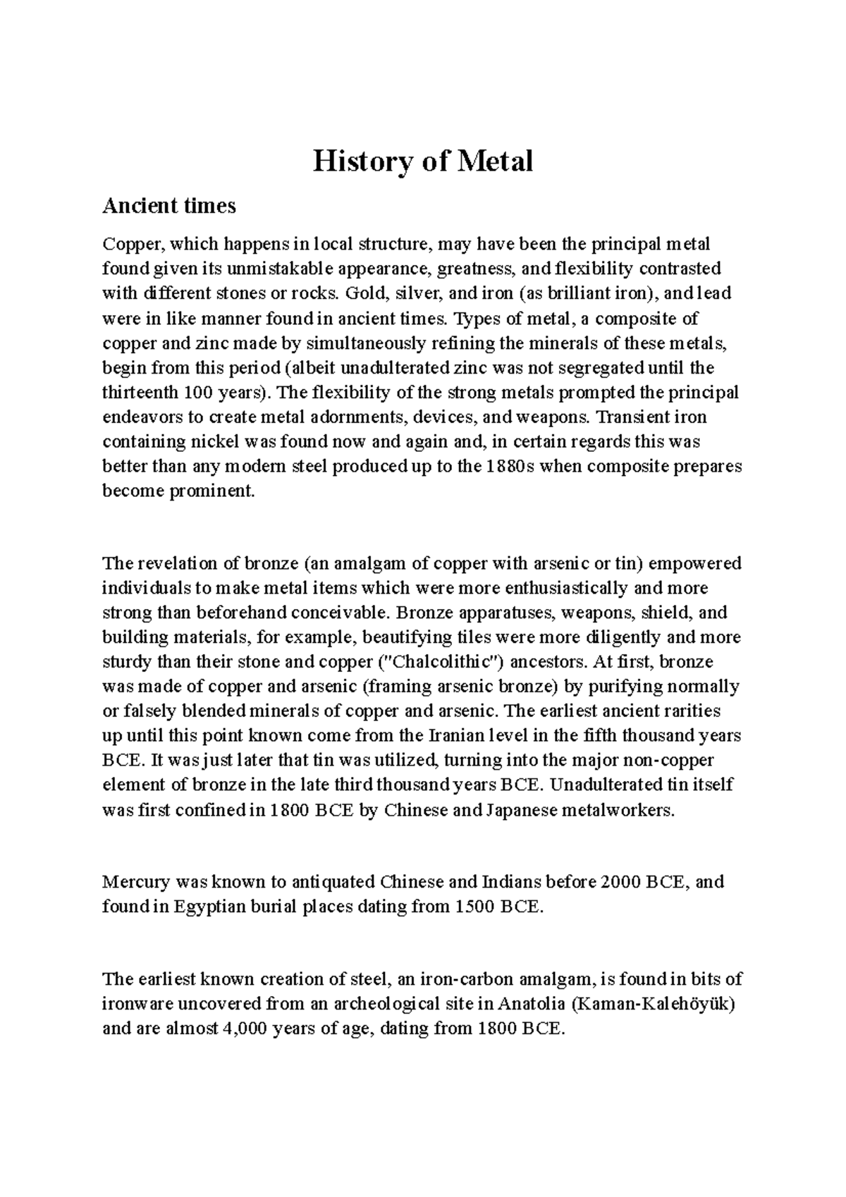 History of Metal - Shafina - History of Metal Ancient times Copper ...