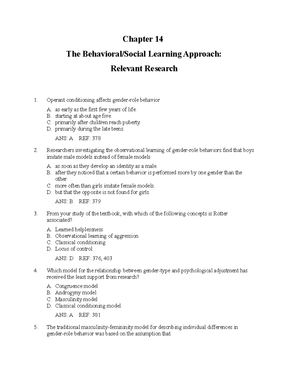 Burger 9e TB Chapter 14 - Chapter 14 The Behavioral/Social Learning ...